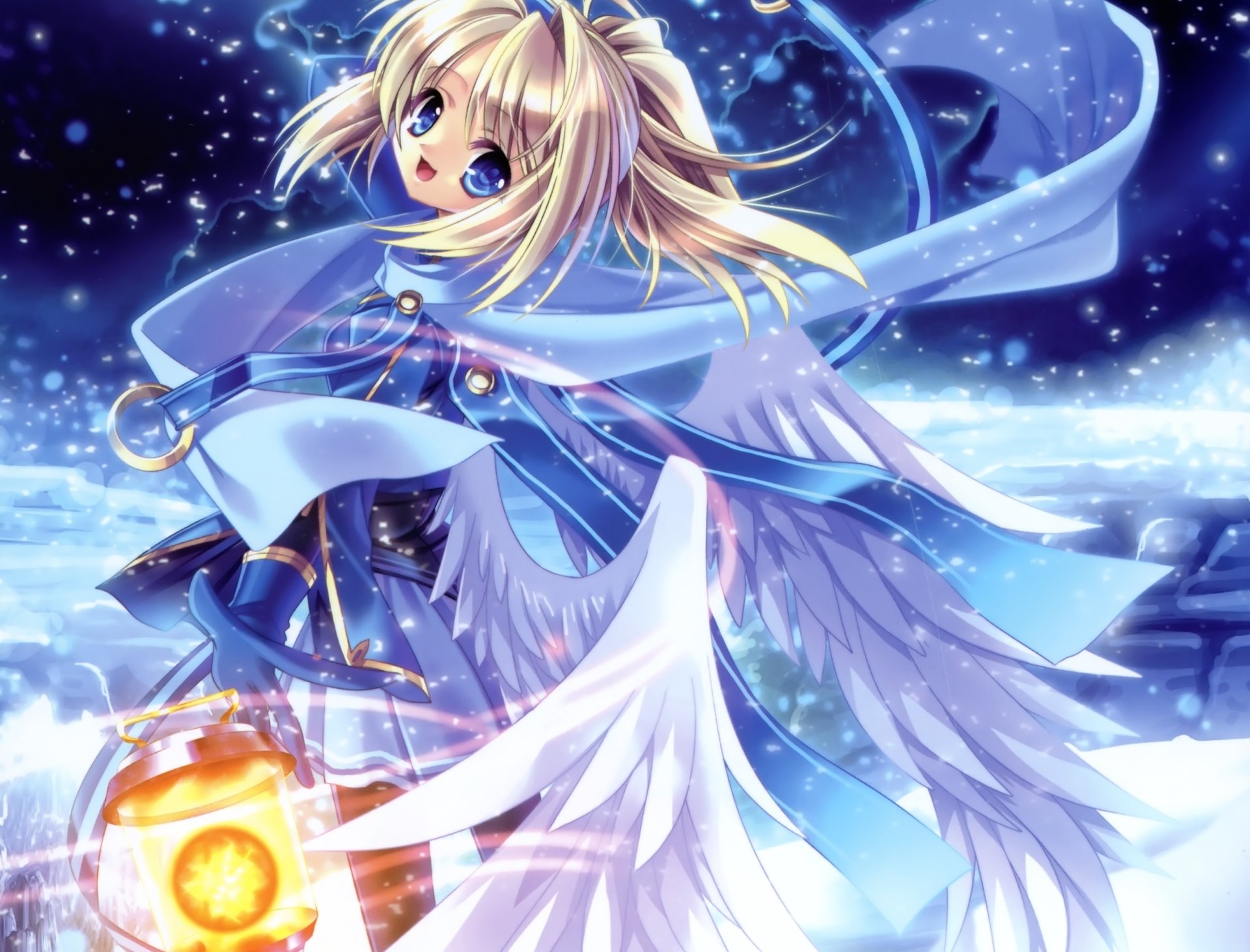 Download Scarf Wings Smile Blue Eyes Ponytail Blonde Long Hair Anime ...
