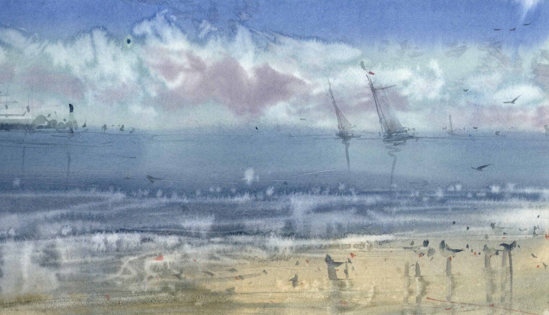 Sail Whisper — Watercolor Boat Seascape (4K Ultra HD Wallpaper)