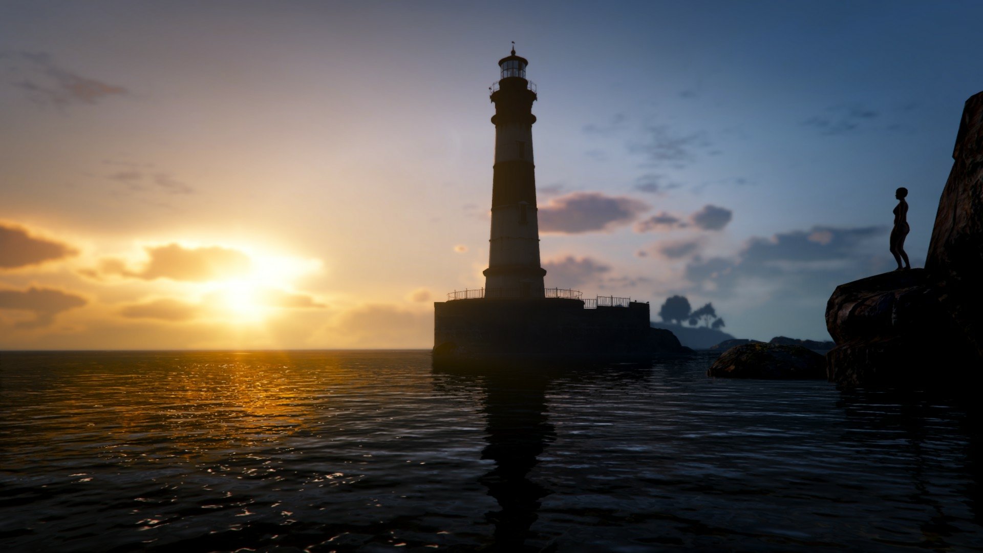 Download Sky Lighthouse Sea Evening Sun Video Game Grand Theft Auto V ...