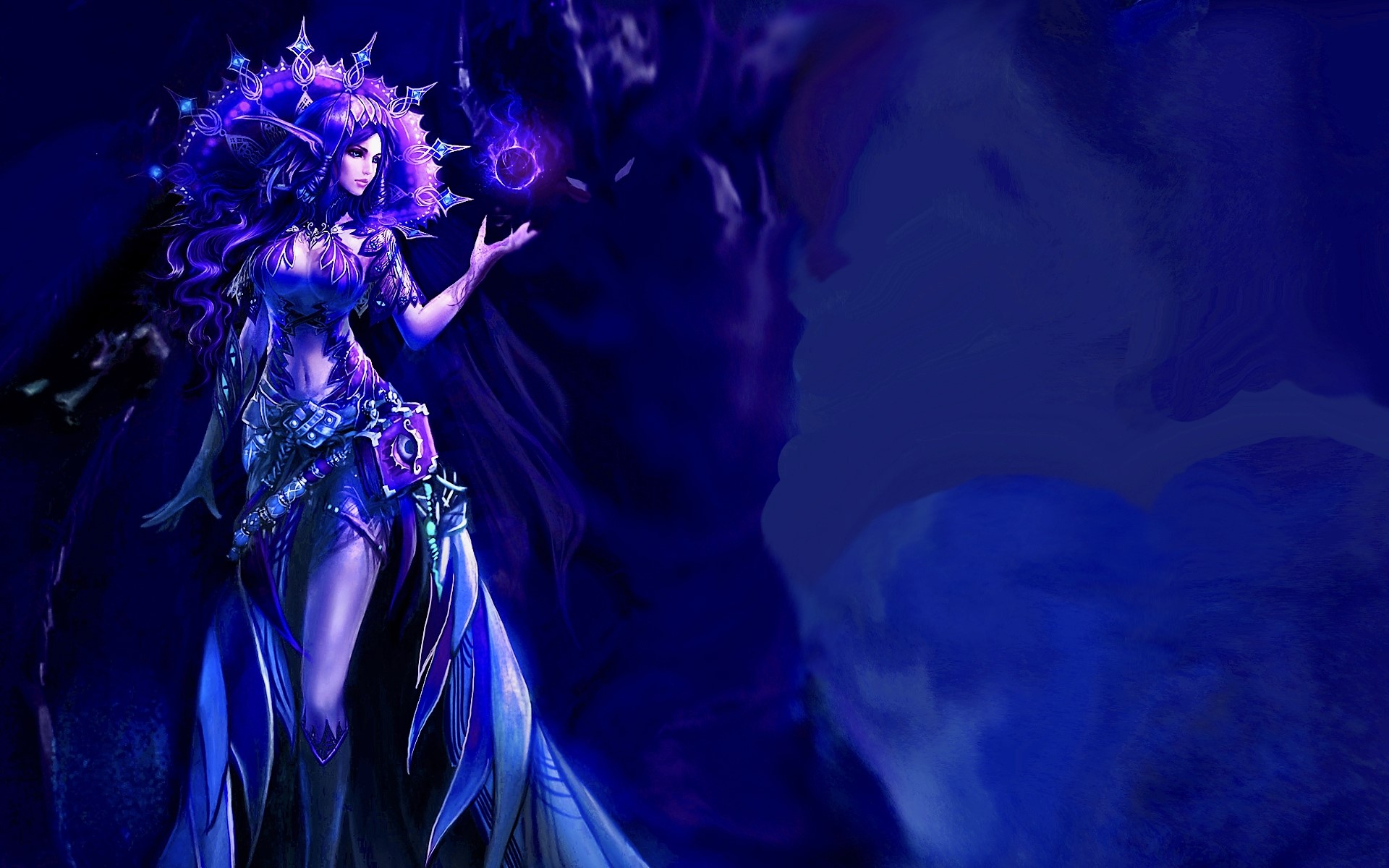 Download Blue Pointed Ears Magic Fire Crown Purple Fantasy Woman Hd