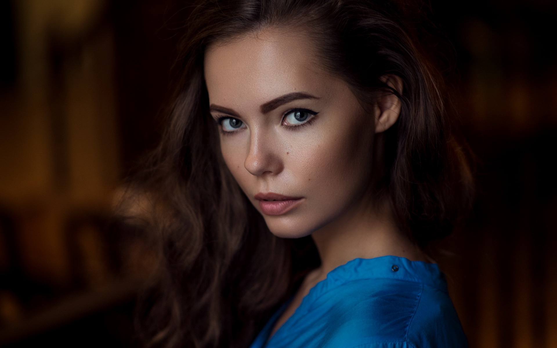 Download Brunette Blue Eyes Model Woman Face HD Wallpaper by Maxim ...