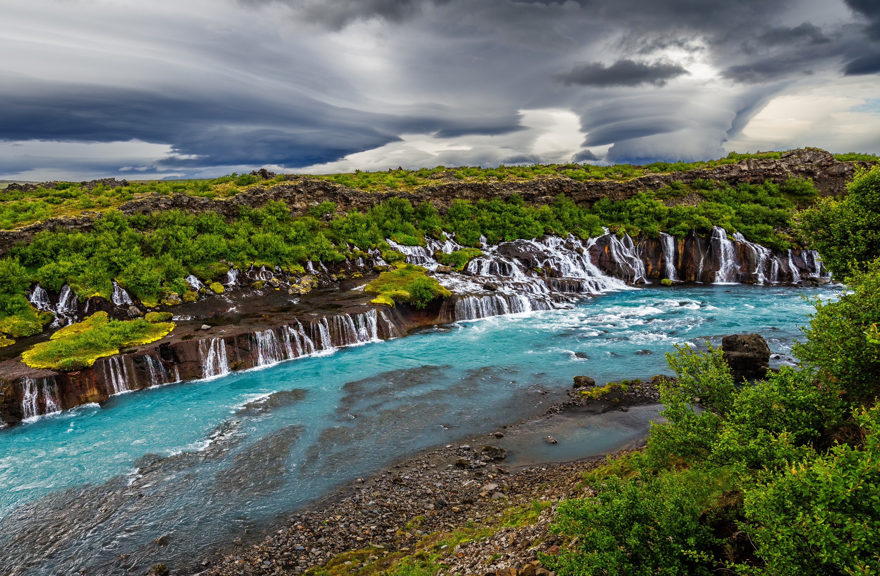 Download Hraunfossar Storm Cloud Landscape River Nature Waterfall HD ...