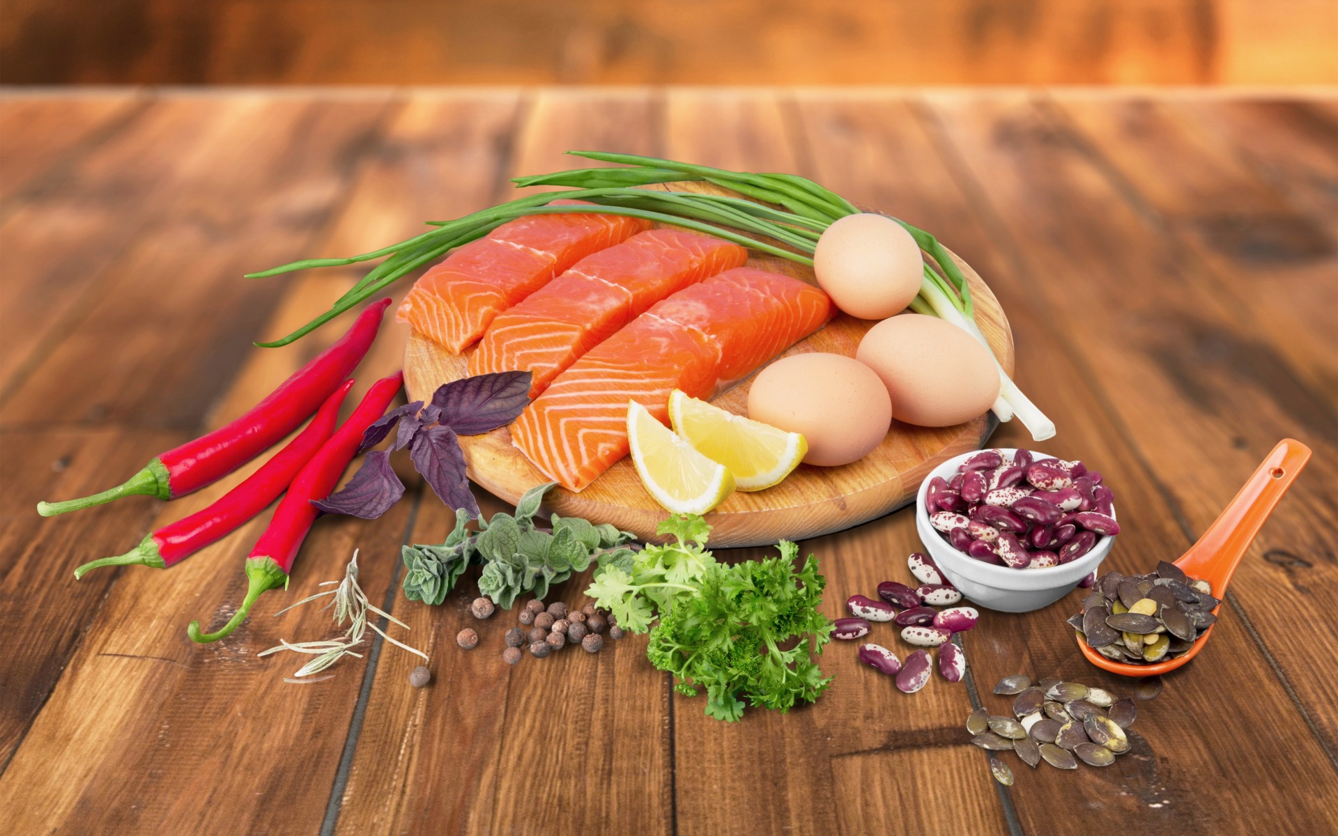 Download Pepper Egg Seafood Still Life Salmon Food Fish HD Wallpaper