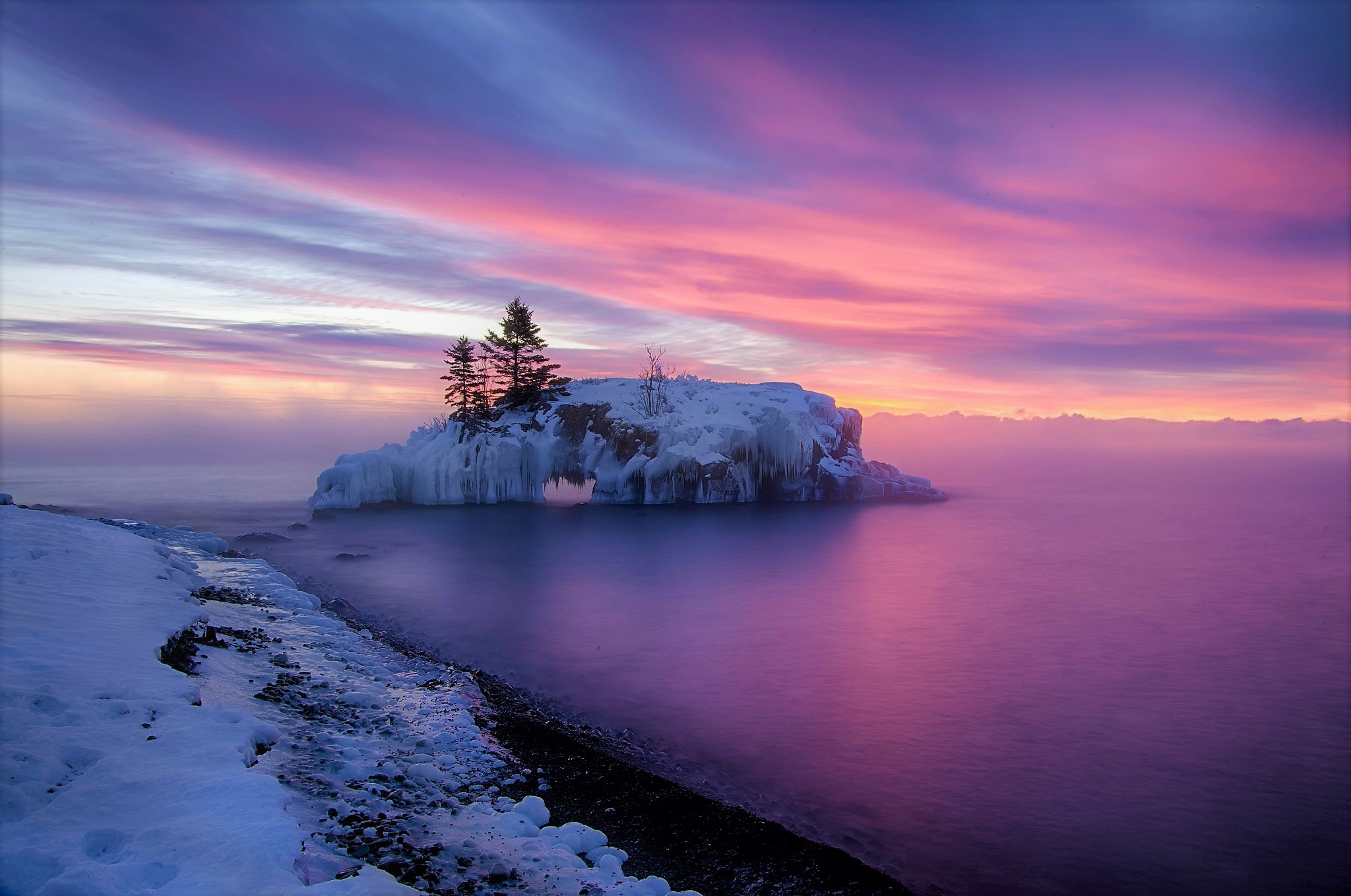 Download Snow Frozen Tree Island Sea Ocean Winter Nature Sunset HD ...