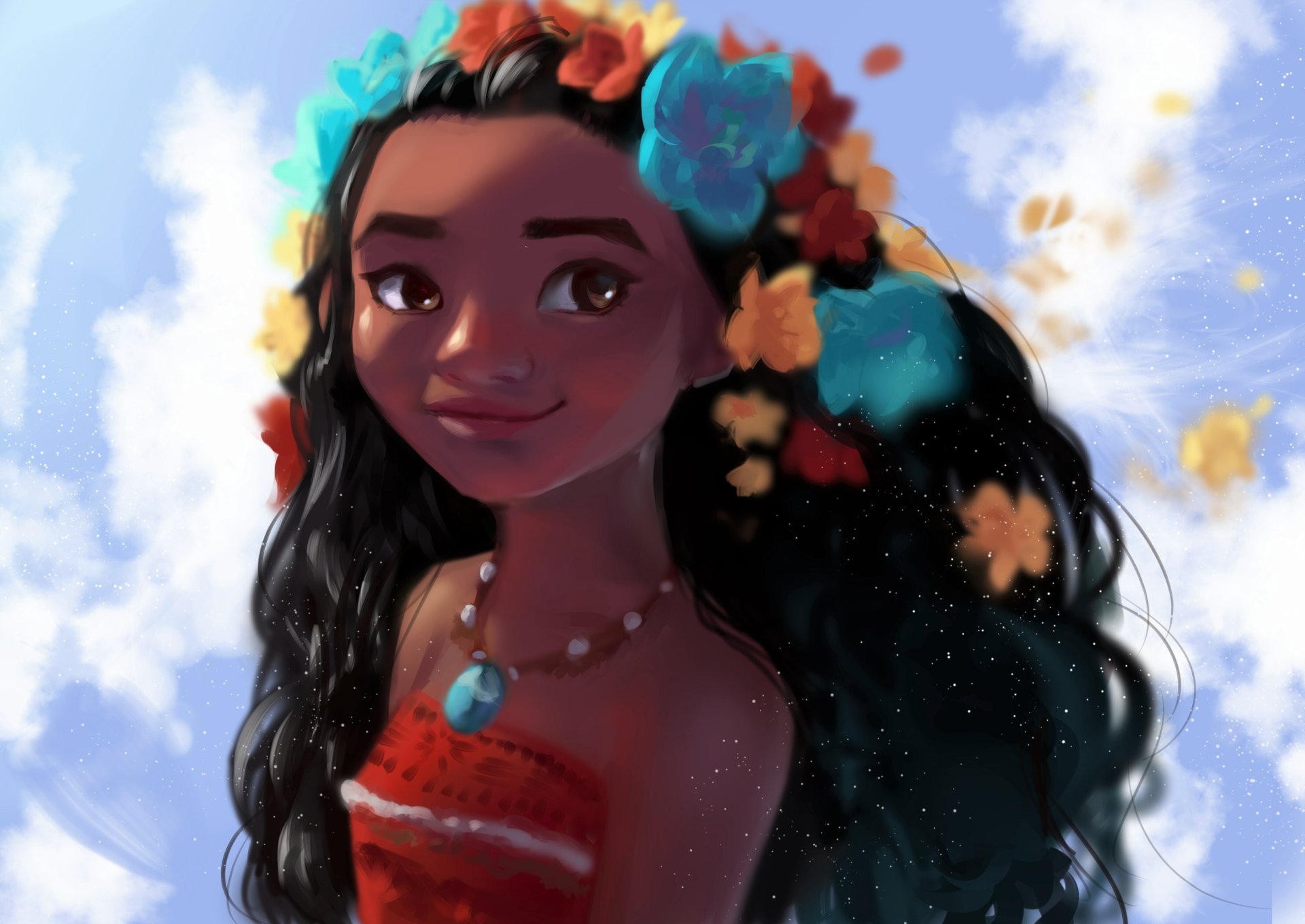 Moana Waialiki HD Wallpaper – Radiant Beauty with Brown Eyes and Floral ...