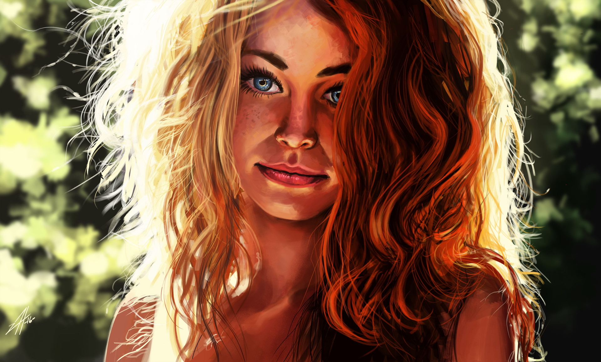Download Face Blue Eyes Freckles Redhead Artistic Painting HD Wallpaper ...