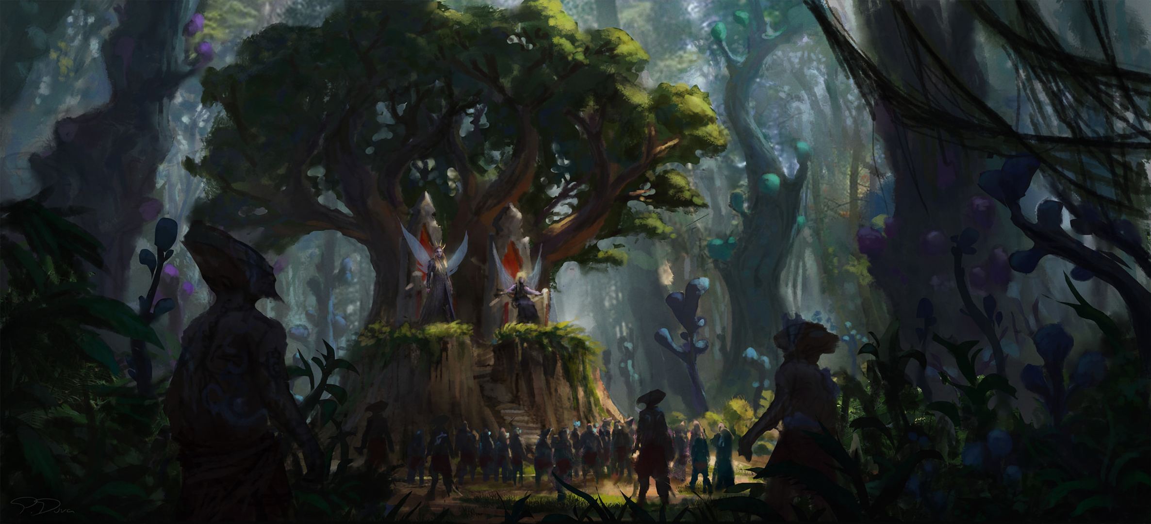 Download Sunlight Tree Forest Fantasy People HD Wallpaper by Piotr Dura