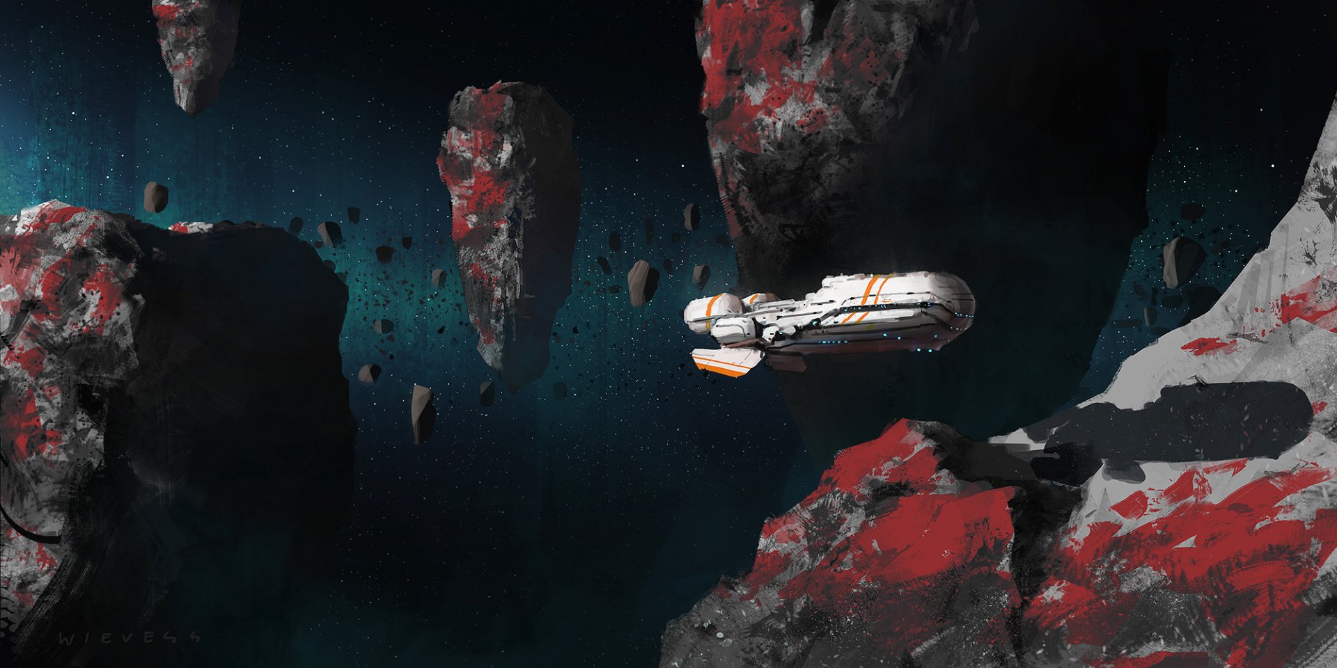 Download Space Asteroid Sci Fi Spaceship Wallpaper by Thomas Wievegg