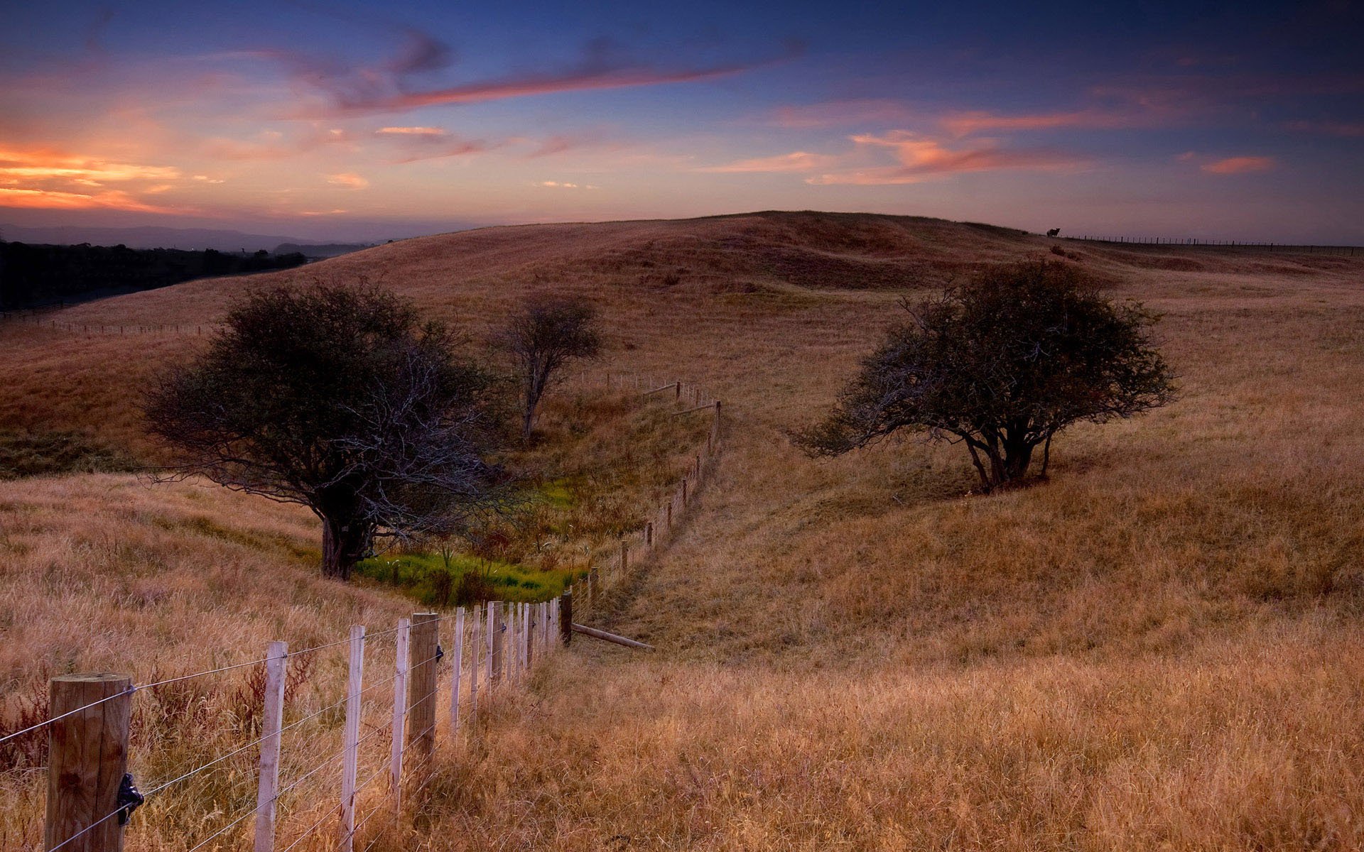 HD Nature's Embrace: Sunset Over Open Fields and Endless Skies