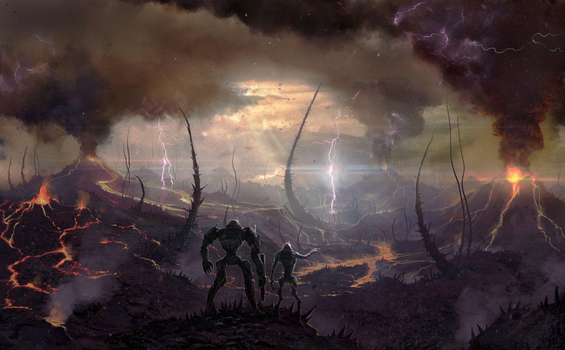 4K Sci-Fi Warrior Amidst Volcanic Fury with Lightning and Smoke by ...
