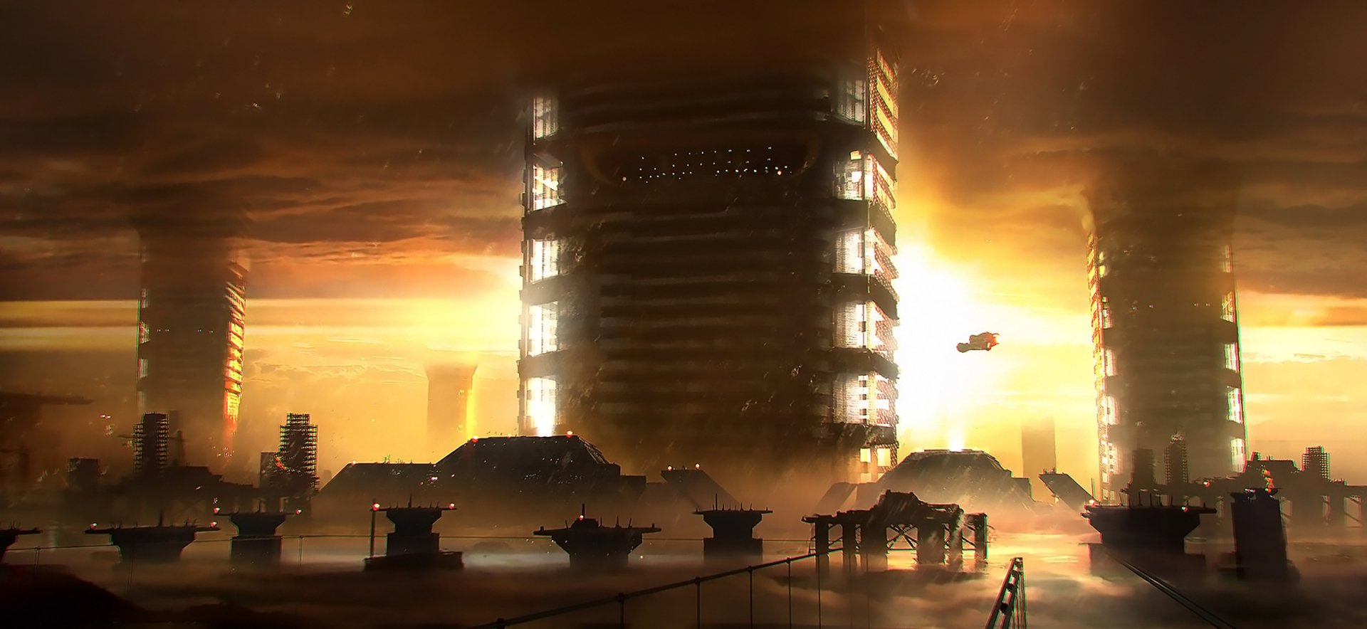 Futuristic Skyline: HD Sci-Fi Tower at Dusk by Emmanuel Shiu ...