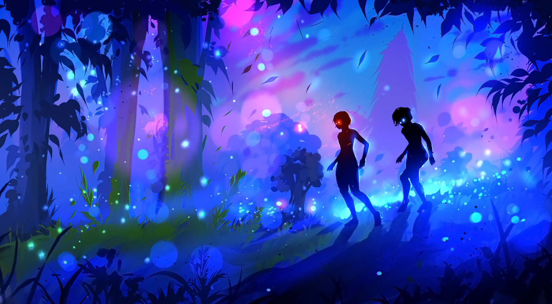 Enchanted Night: Anime Tree Light Fantasy HD Wallpaper by Benjamin Cehelsky