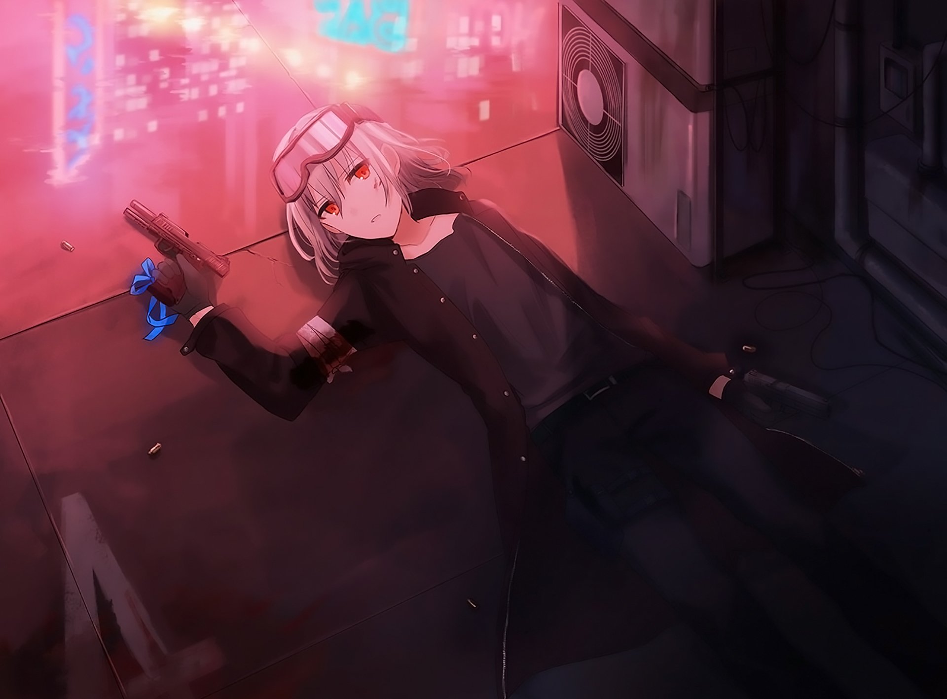 Red-Eyed Anime Assassin: Original HD Pistol Wallpaper by ちふり