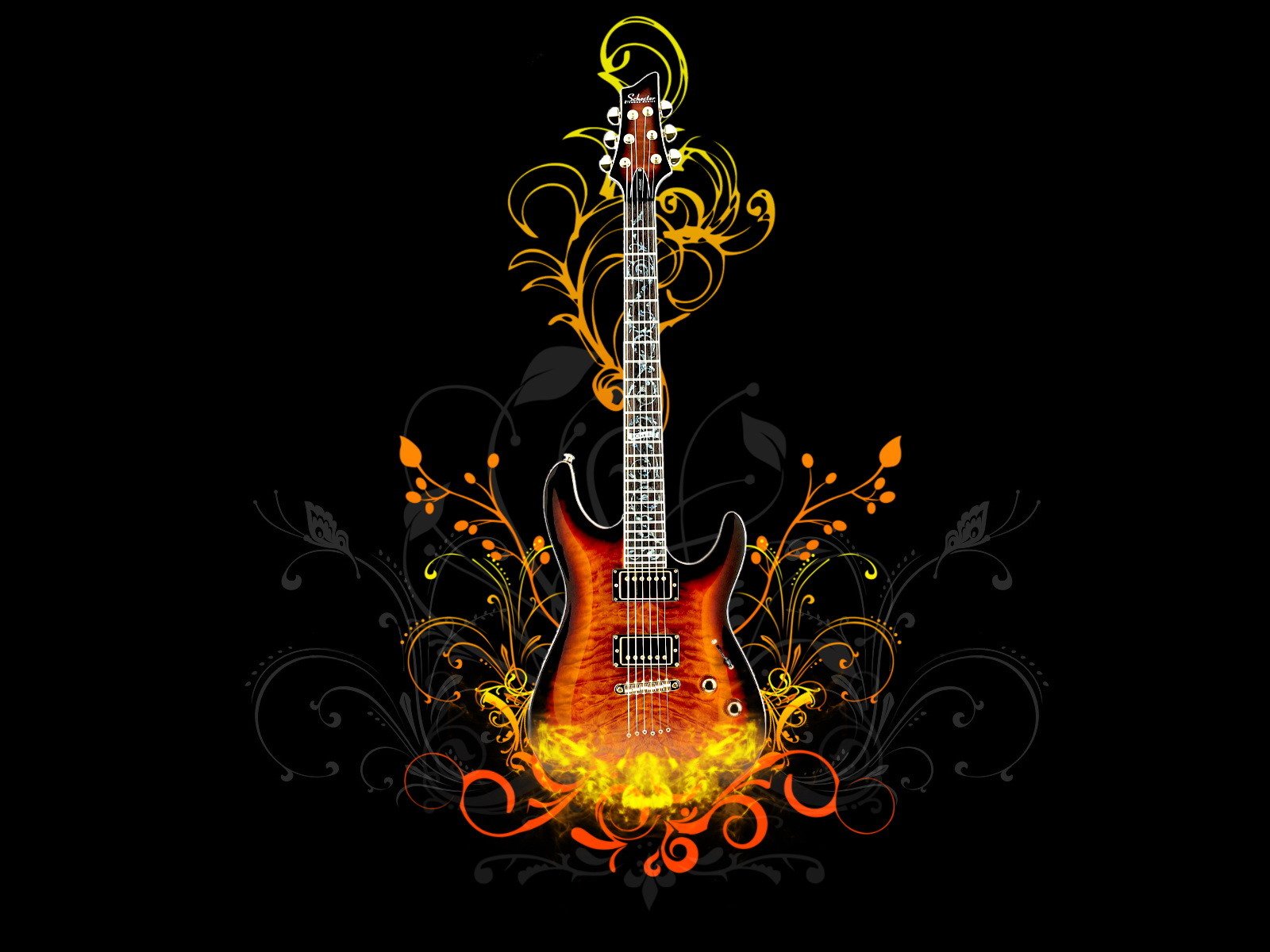 Flaming Strings: Artistic HD Music Wallpaper | 1600x1200 | Wallpaper Abyss