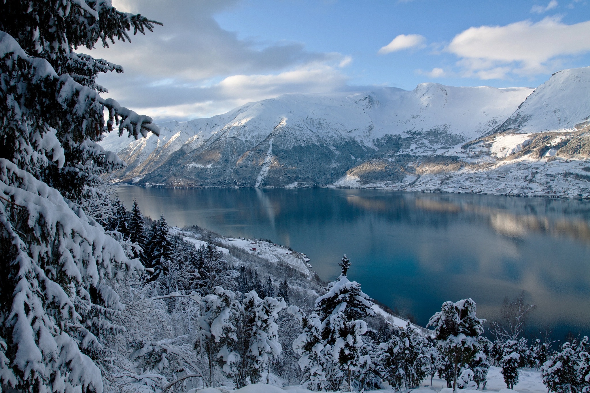 Download Snow Mountain Winter Nature Lake HD Wallpaper