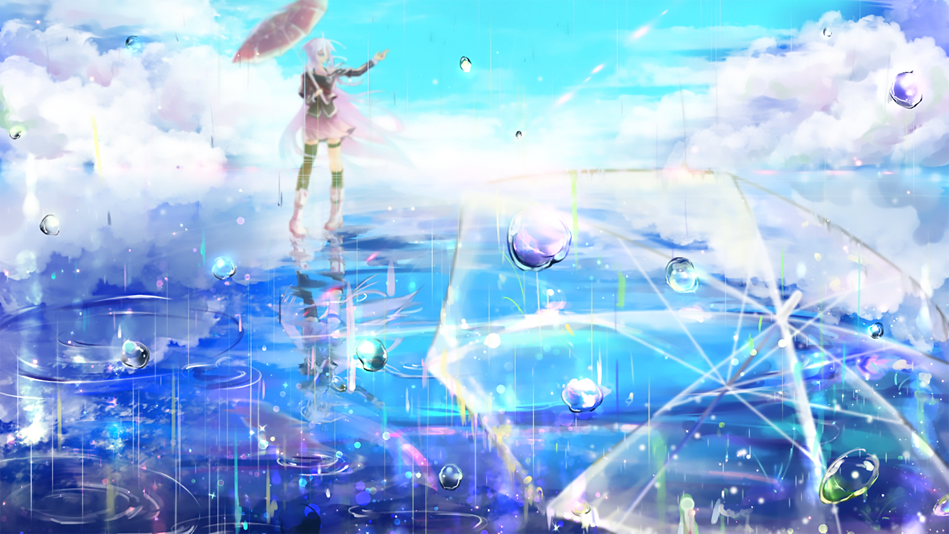 IA in the Rain: Vibrant Vocaloid Anime HD Wallpaper by ナノン