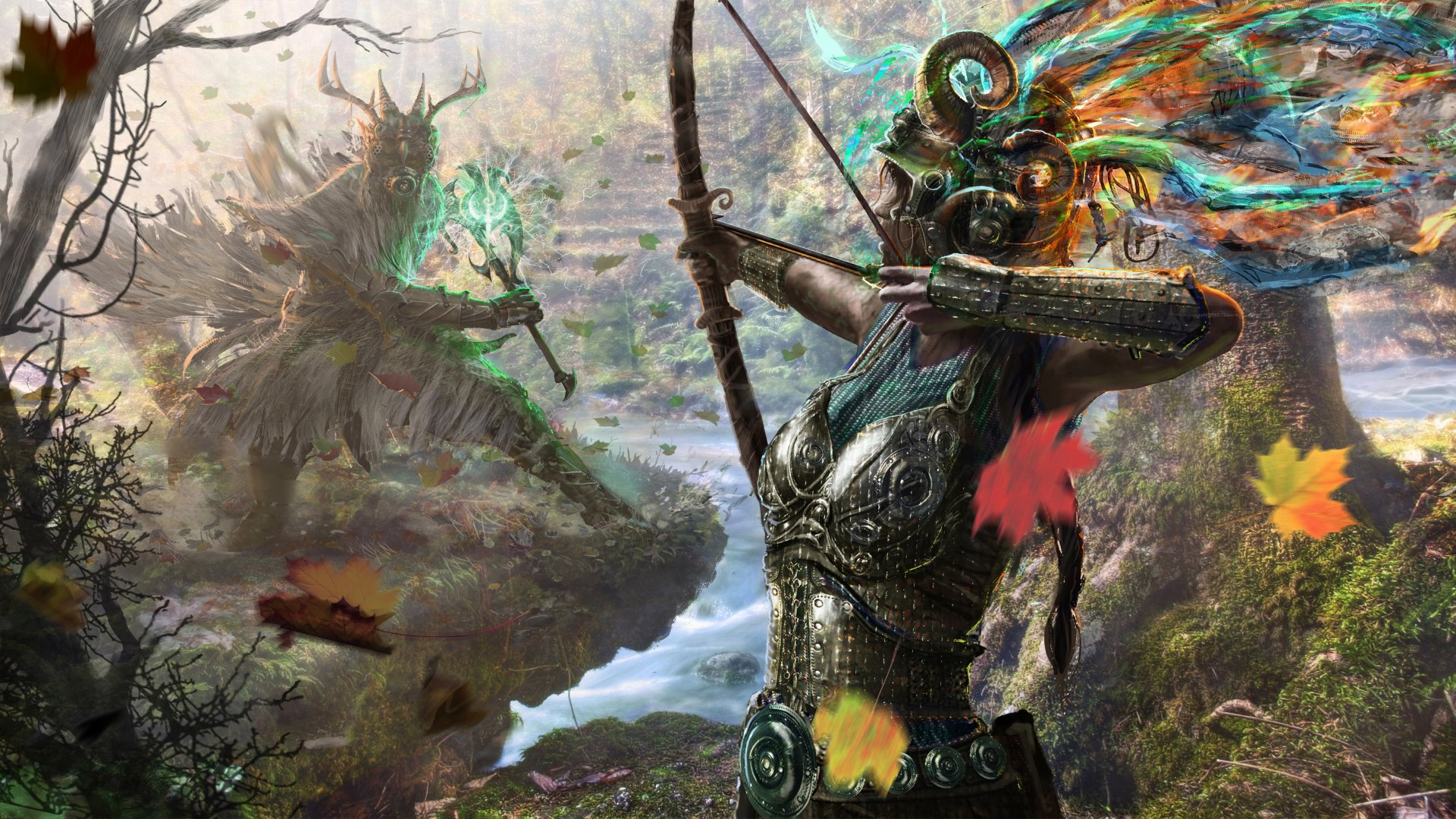 Fantasy Battle: Archer vs. Warrior HD Wallpaper by Jozef Boža