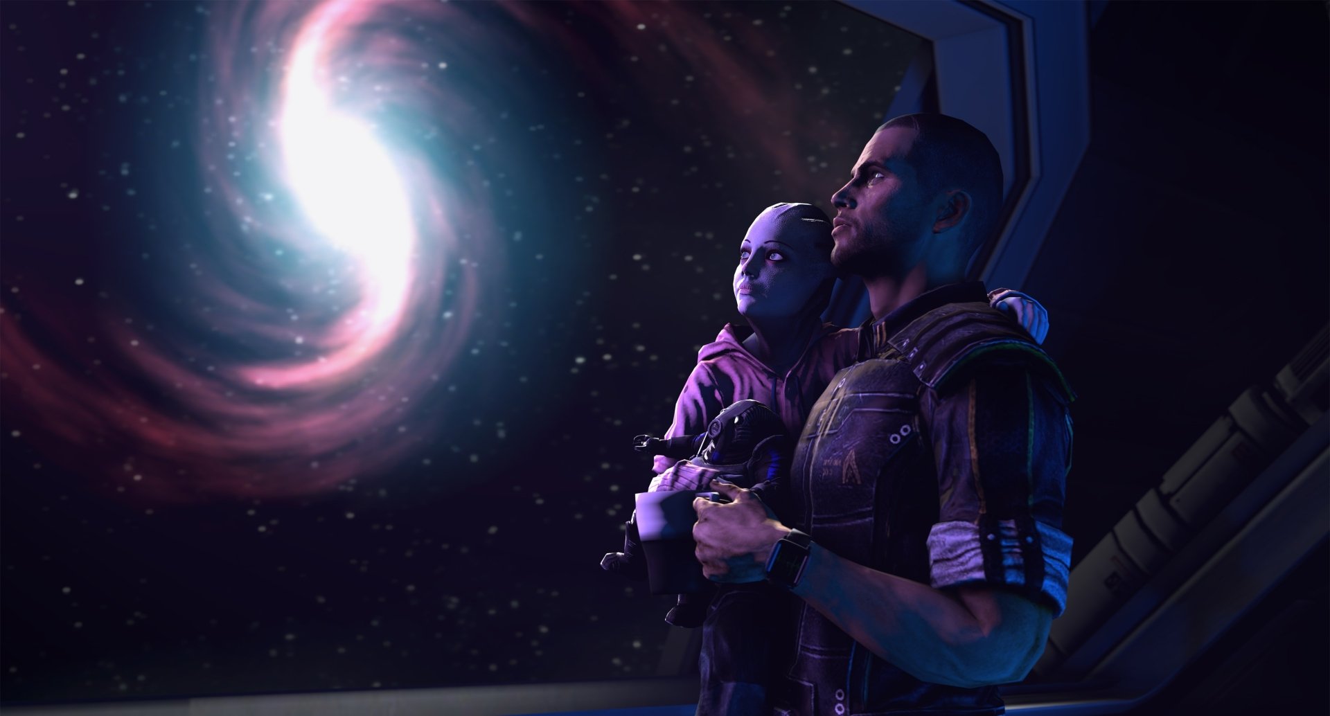 Commander Shepard and Asari Child Against the Galaxy – Mass Effect HD ...