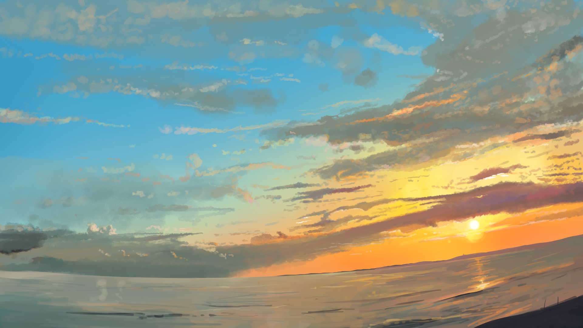 Original Anime Sunset Clouds Sky Anime Sunset Background, Clouds And