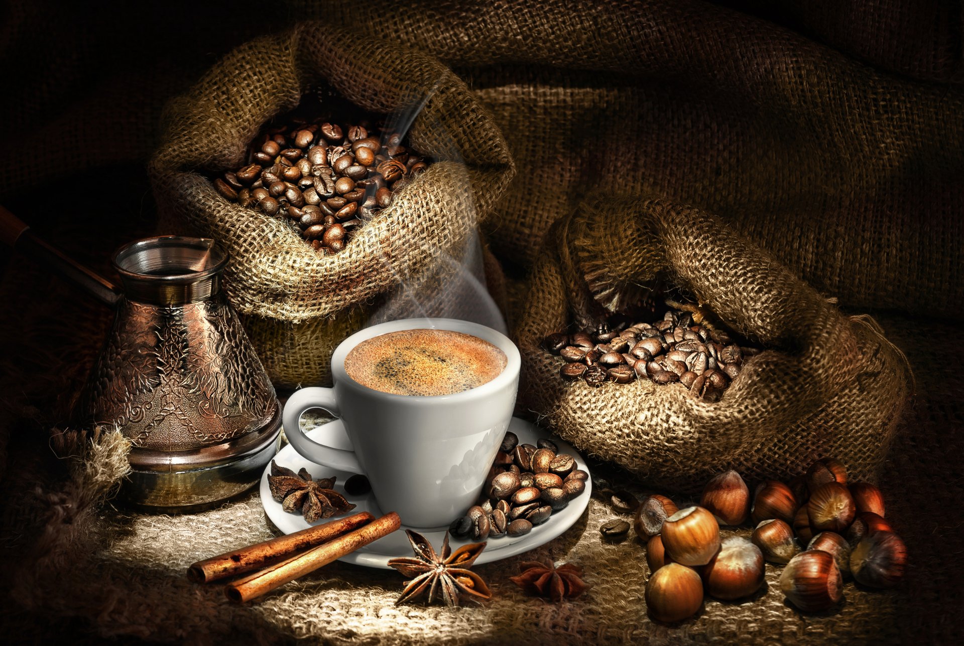 Download Star Anise Cinnamon Coffee Beans Cup Still Life Food Coffee 4k ...