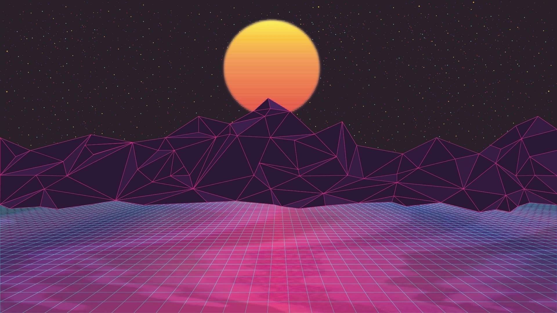 Neon Night: Low-Poly Pink & Purple Retrowave HD Wallpaper