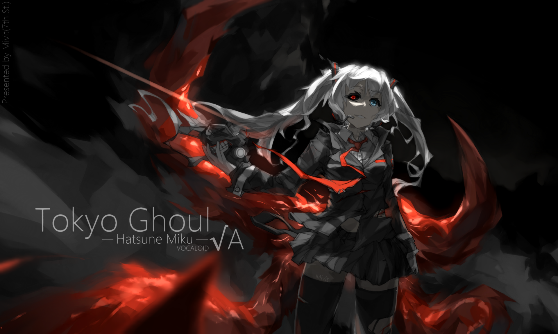 Tokyo Ghoul x Hatsune Miku: Dark Anime Crossover HD Wallpaper by Miv4t
