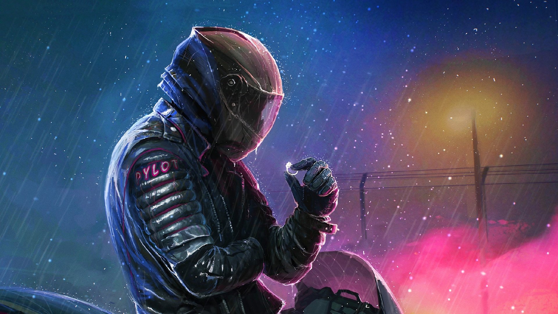 Download Night Helmet Rain Sci Fi Men HD Wallpaper
