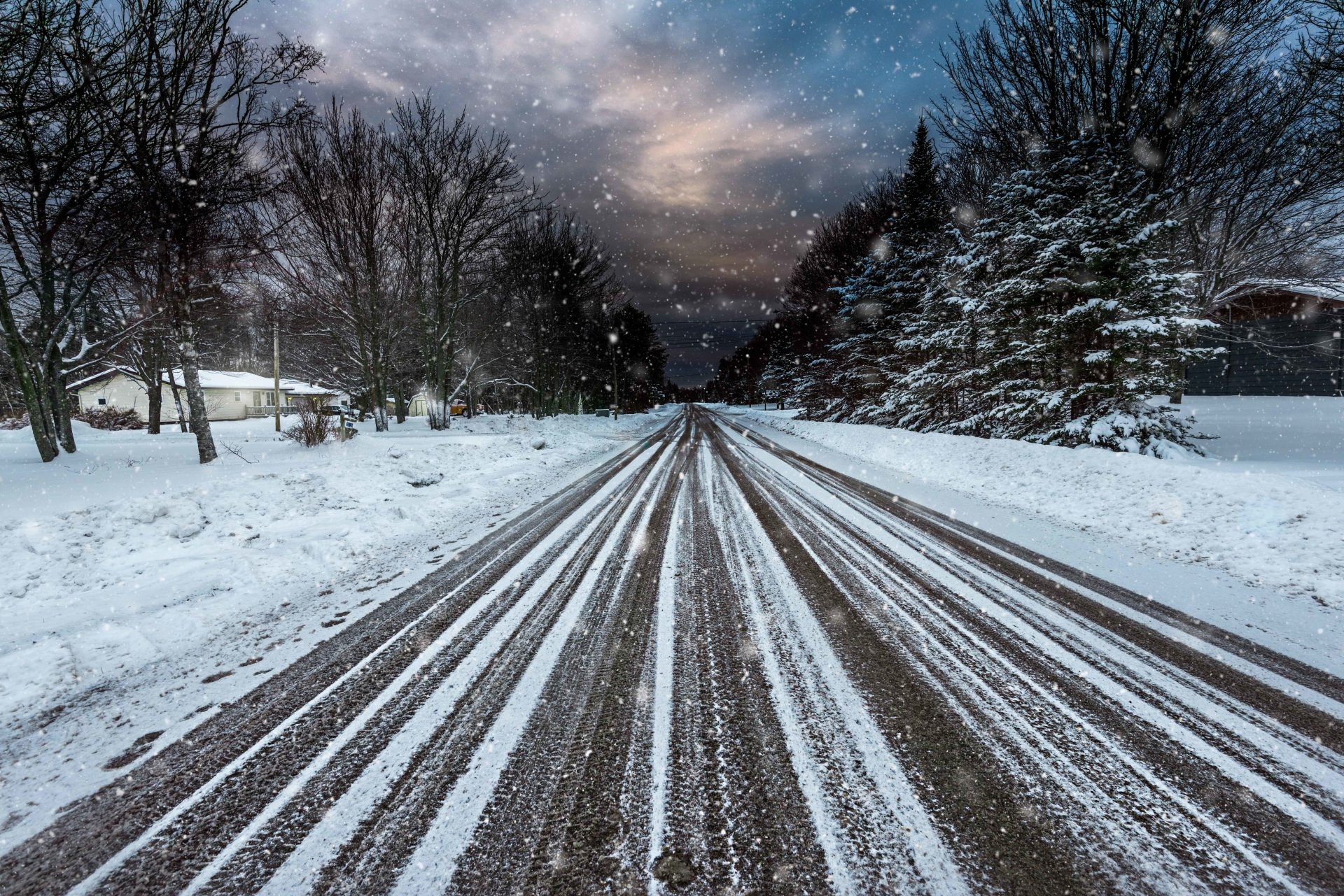 Download Night Road Snowfall Snow Photography Winter Winter Night 4k ...