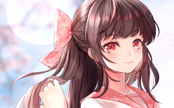 Download Long Hair Brown Hair Cherry Blossom Smile Bow (Clothing) Pink ...