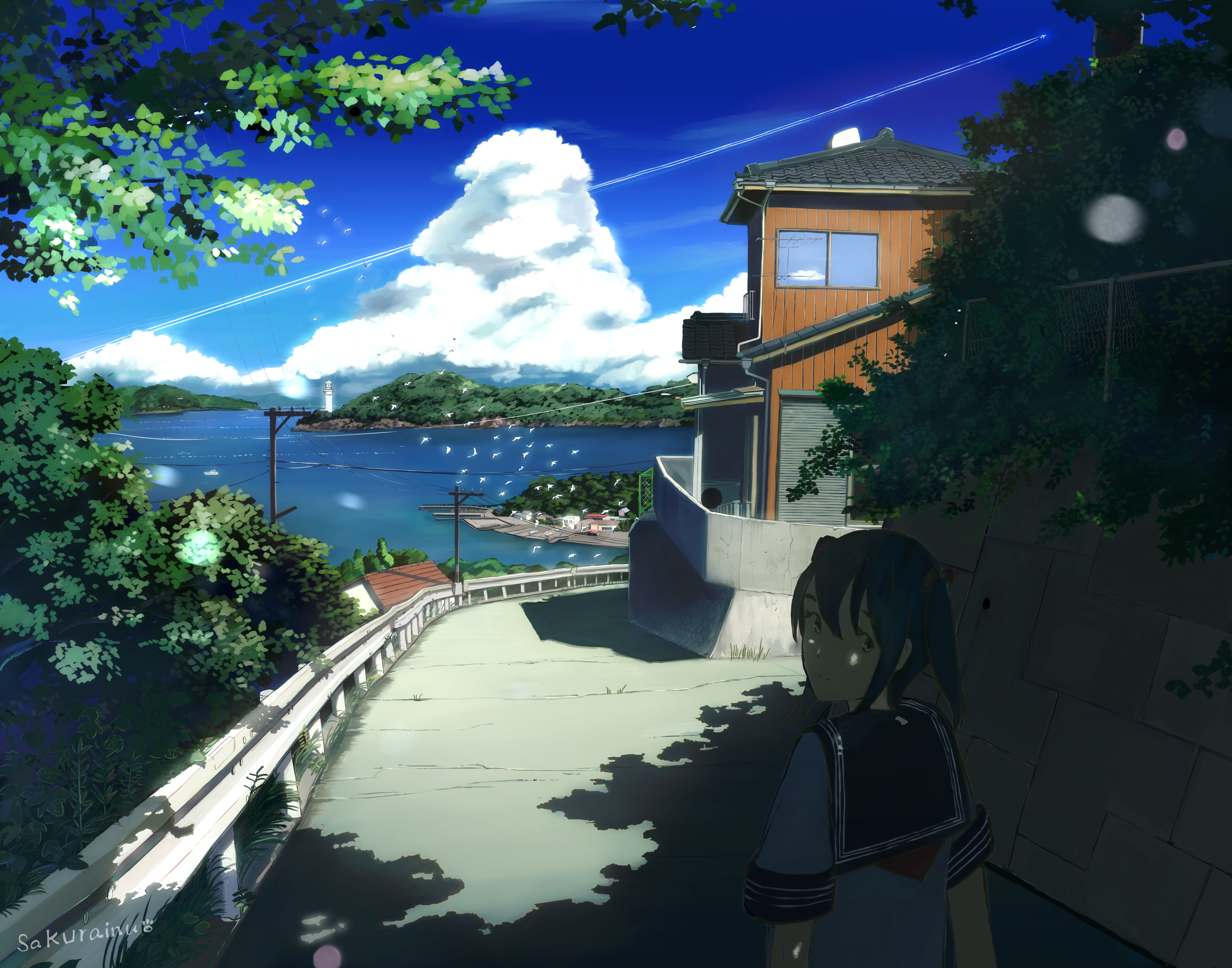 Seaside Tranquility: Anime 4K Ultra HD Wallpaper by 桜犬