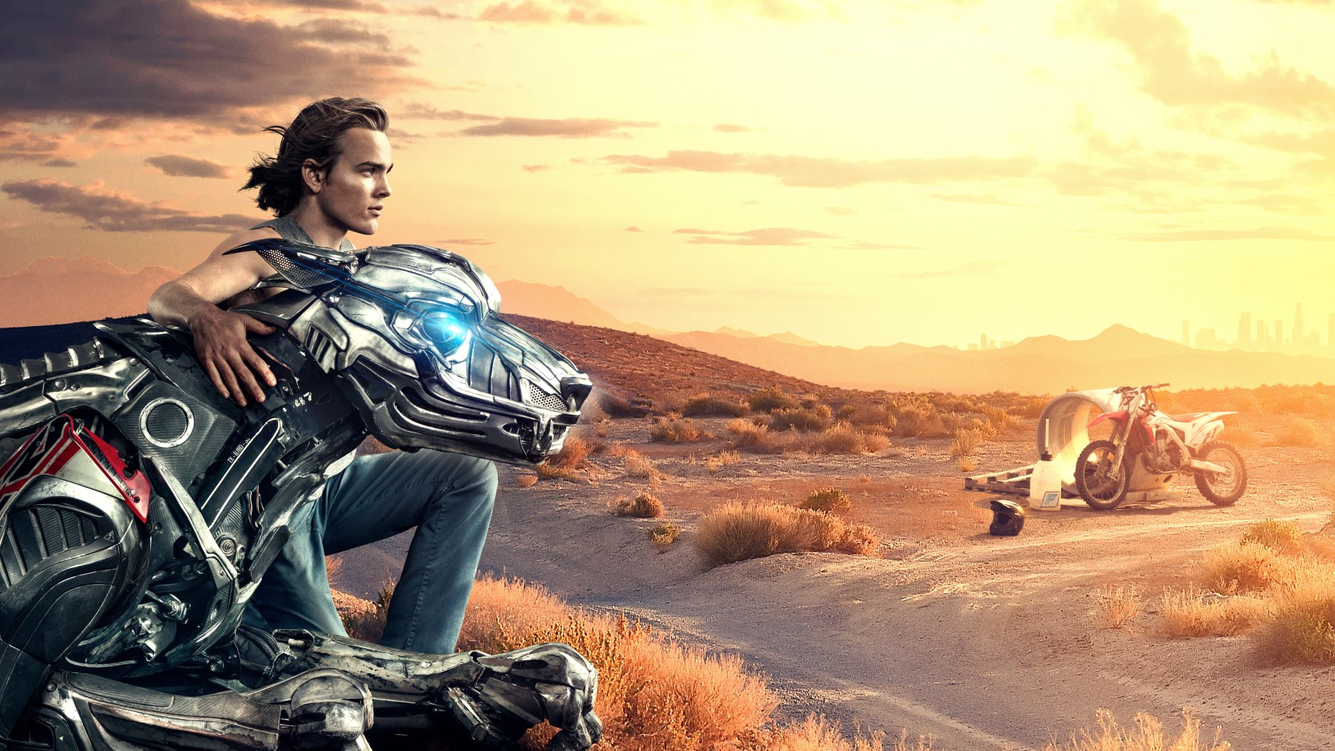 A.X.L. 8K Ultra HD Wallpaper — Desert Bond Between Boy and Robotic Dog