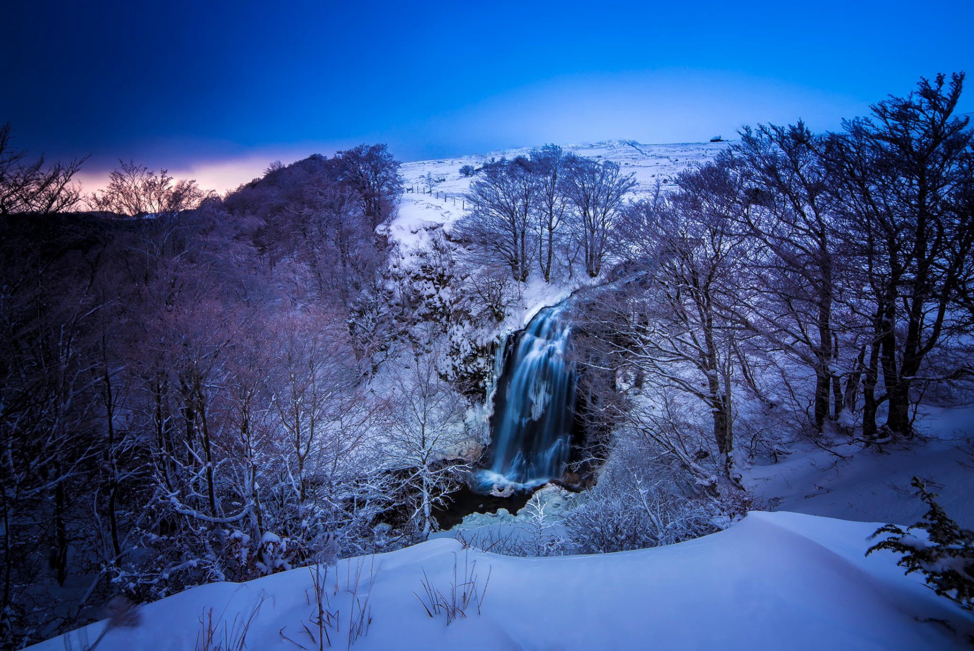 Winter Forest Waterfall HD Wallpaper