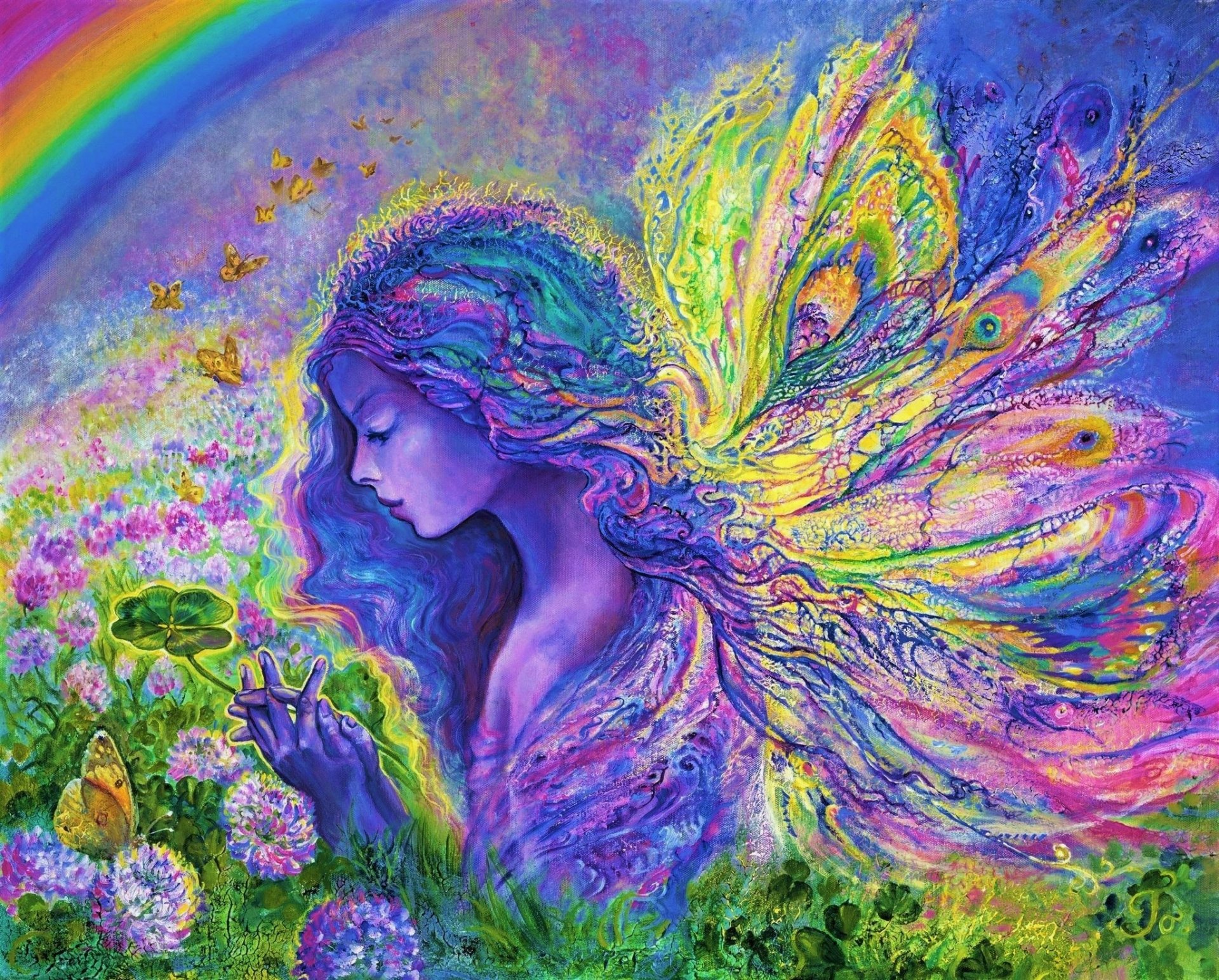 Vibrant Fairy Wings: A Colorful Floral Rainbow Painting HD by Josephine ...