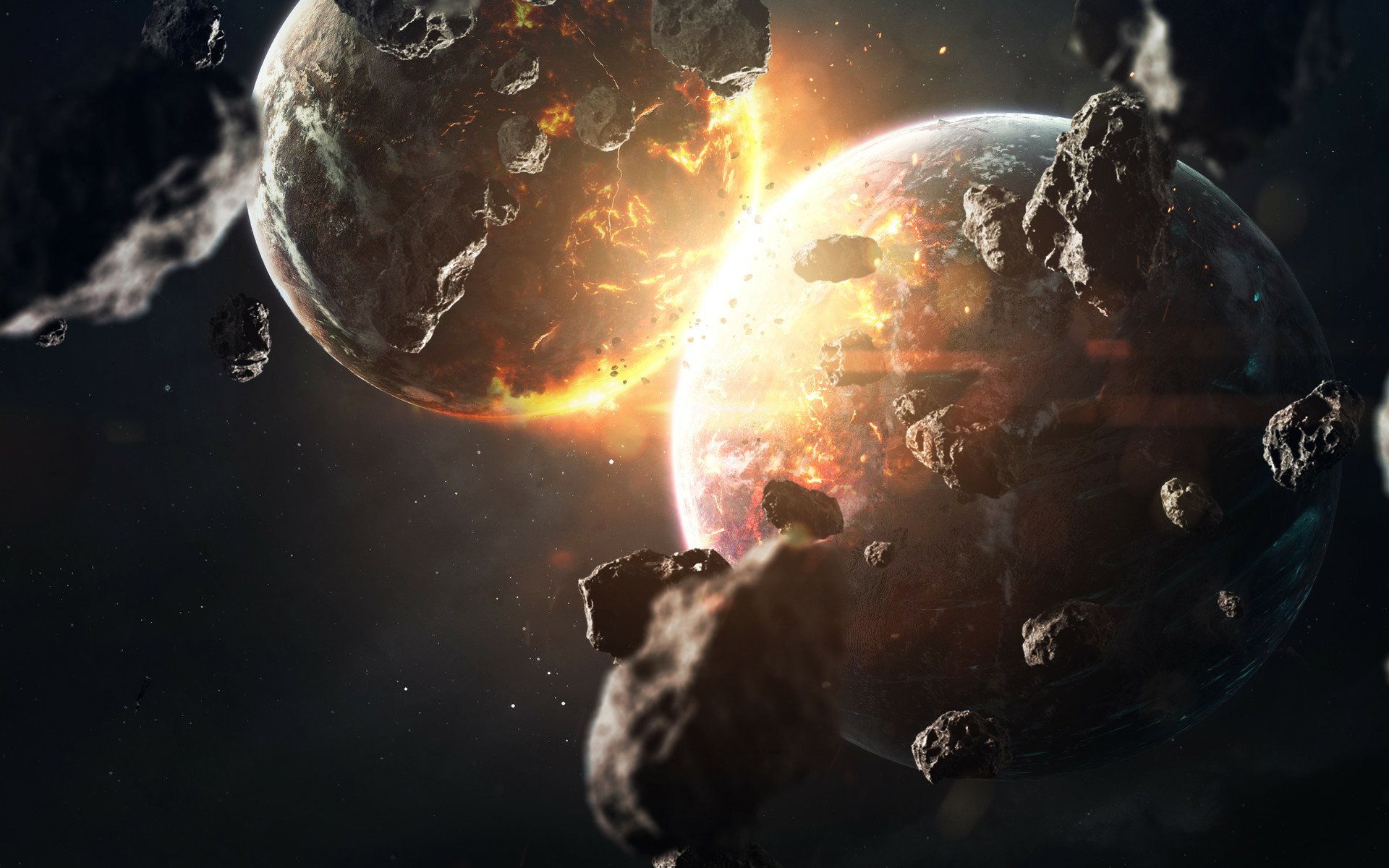 Download Sci Fi Collision HD Wallpaper by Vadim Sadovski