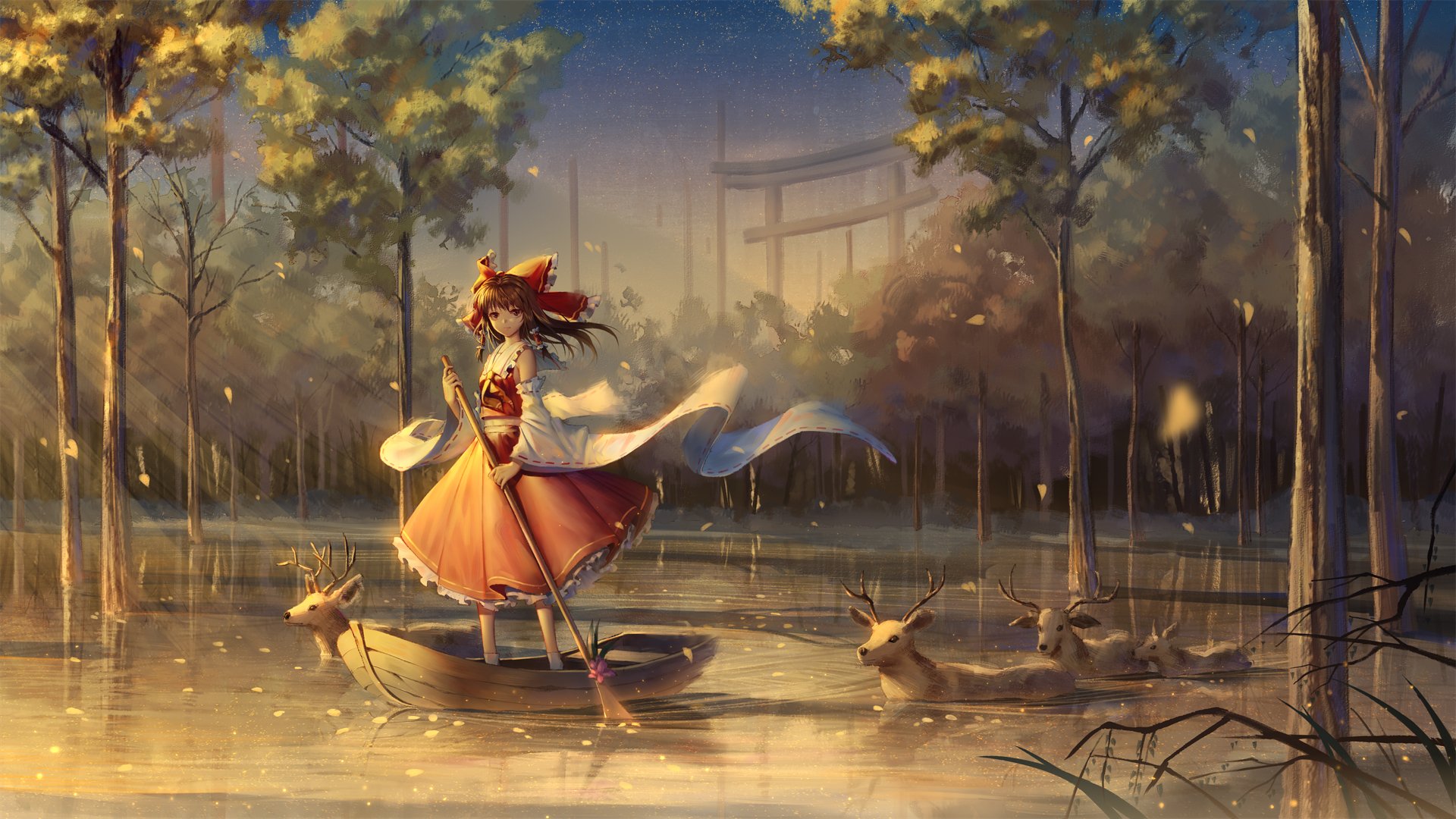 Reimu Hakurei Enchanted Evening - HD Touhou Anime Wallpaper by 极道寂
