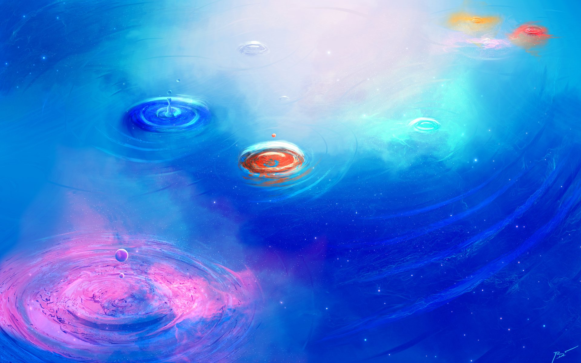 Cosmic Water Drops: Artistic HD Splash in Space by Josef Bartoň