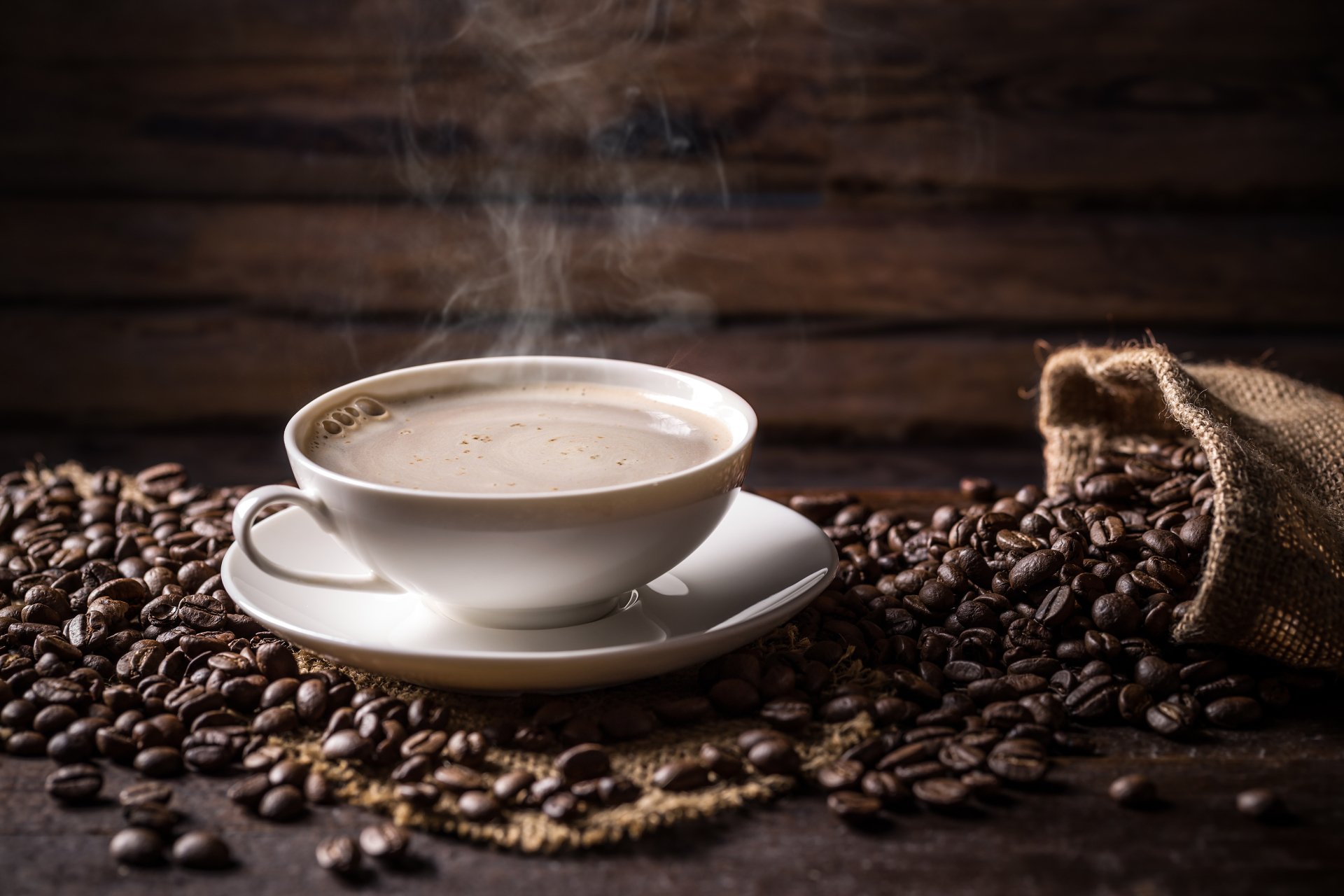 4K Ultra HD Coffee: Steaming Cup Among Roasted Beans Wallpaper ...