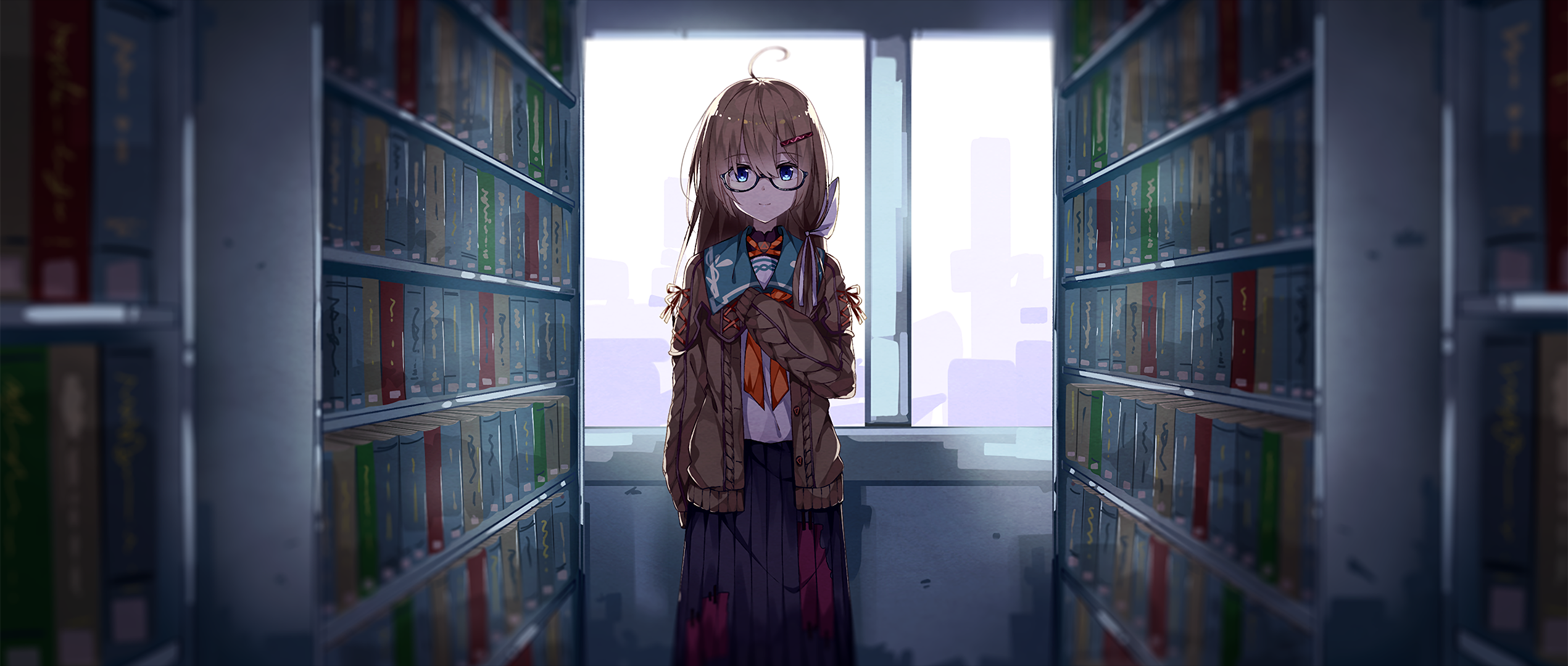 Anime Library Girl - HD Wallpaper by たいやき