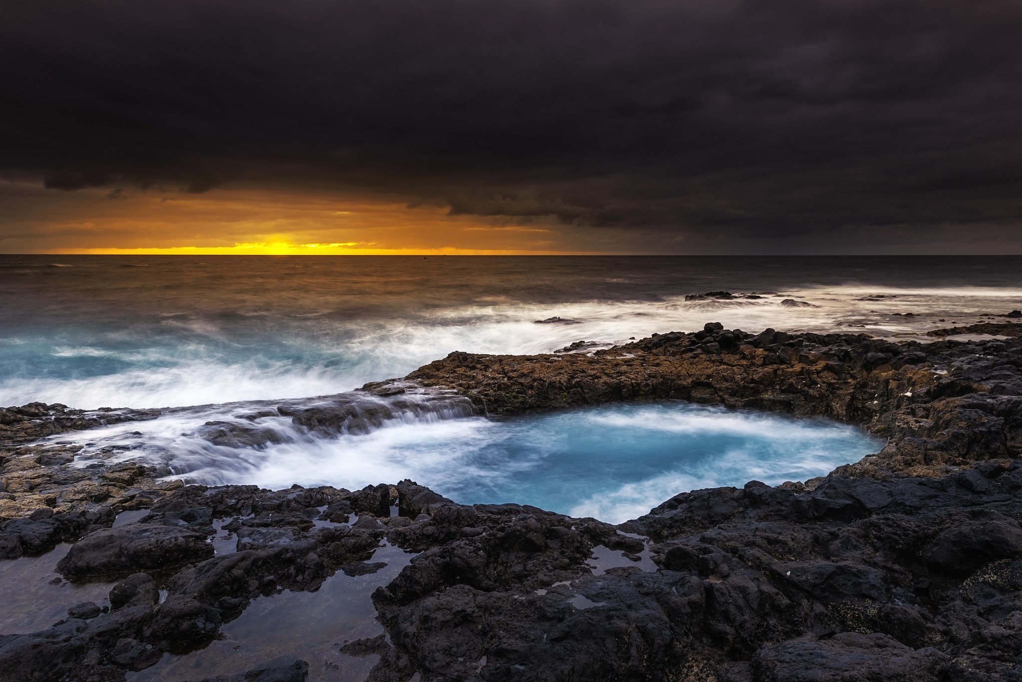 Download Rock Pool Horizon Nature Ocean HD Wallpaper