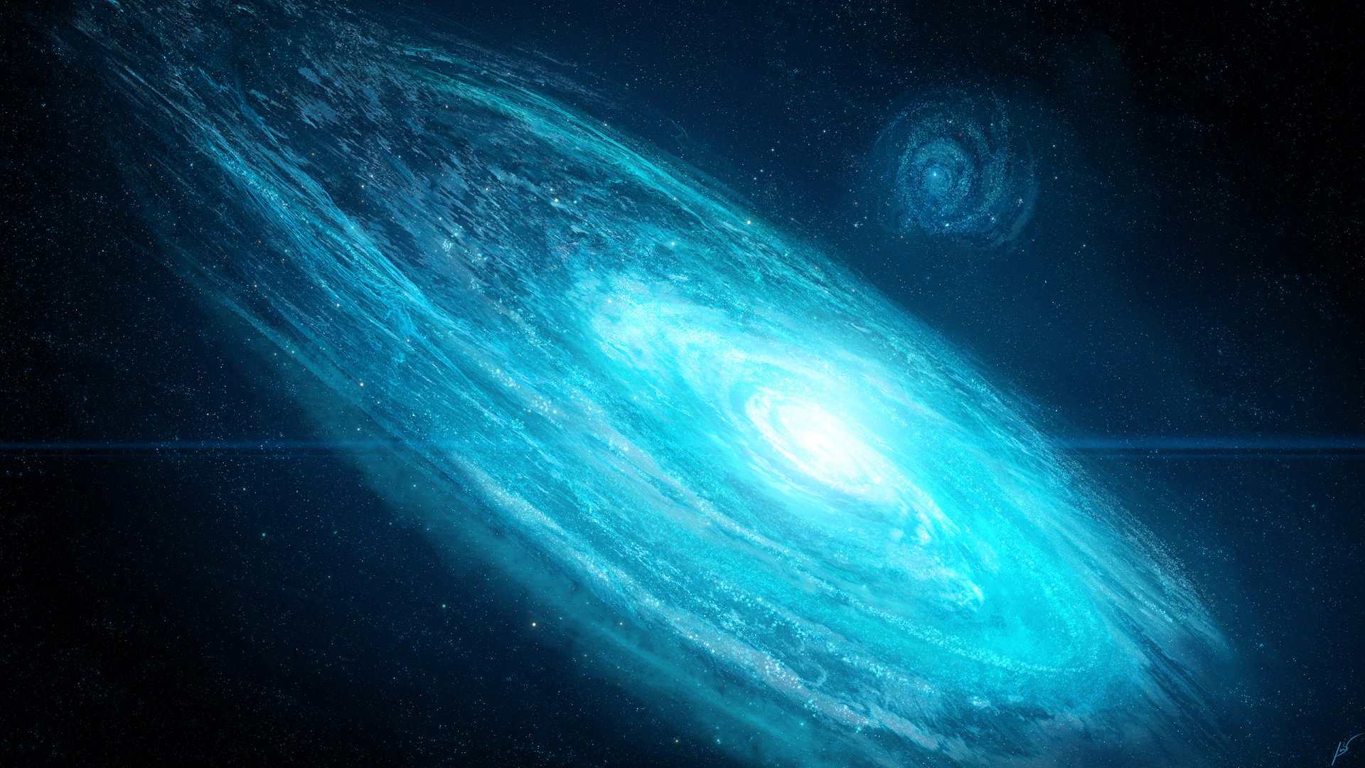 Stellar Blue Sci-Fi Galaxy HD Wallpaper by Josef Bartoň