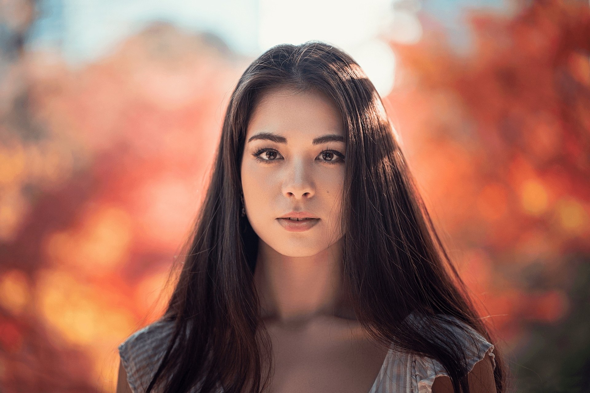 Download Depth Of Field Brown Eyes Brunette Woman Model HD Wallpaper by ...